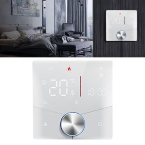 WiFi Programmable LCD Display Smart Thermostat for Tuya with Knob, Floor Heating Control Panel, Digital (White)