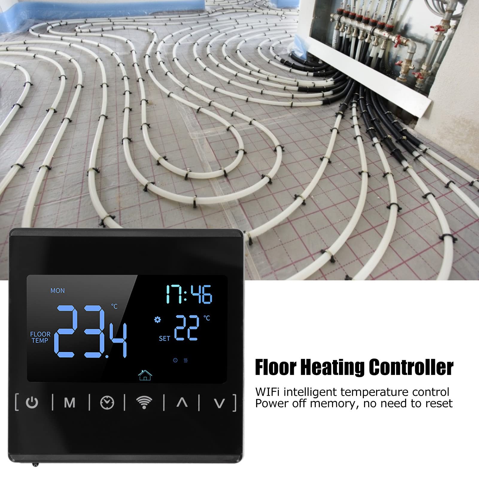 Floor Heating Controller, Floor Heating Controller, Wifi Touch Screen Programmable Thermostat Large LCD Display, programmable household thermostats