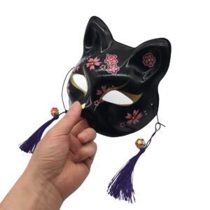 YangYong Kitsune Fox Mask for Halloween Costume,Animal Cosplay Kabuki Half Face Cat Masks Masquerade Party