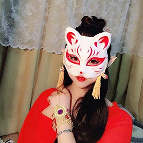 YangYong Kitsune Fox Mask for Halloween Costume,Animal Cosplay Kabuki Half Face Cat Masks Masquerade Party