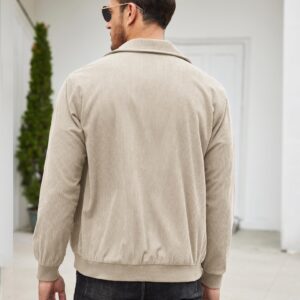 COOFANDY Men's Casual Corduroy Lightweight Jacket Cream Collared Bomber Jacket