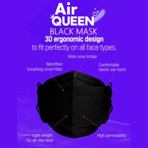 AIRQUEEN 3-Layer Nano-Filter Face Mask for Adults, Black 30 Pack, Lightweight and Breathable Face Mask, Reusable Face Mask