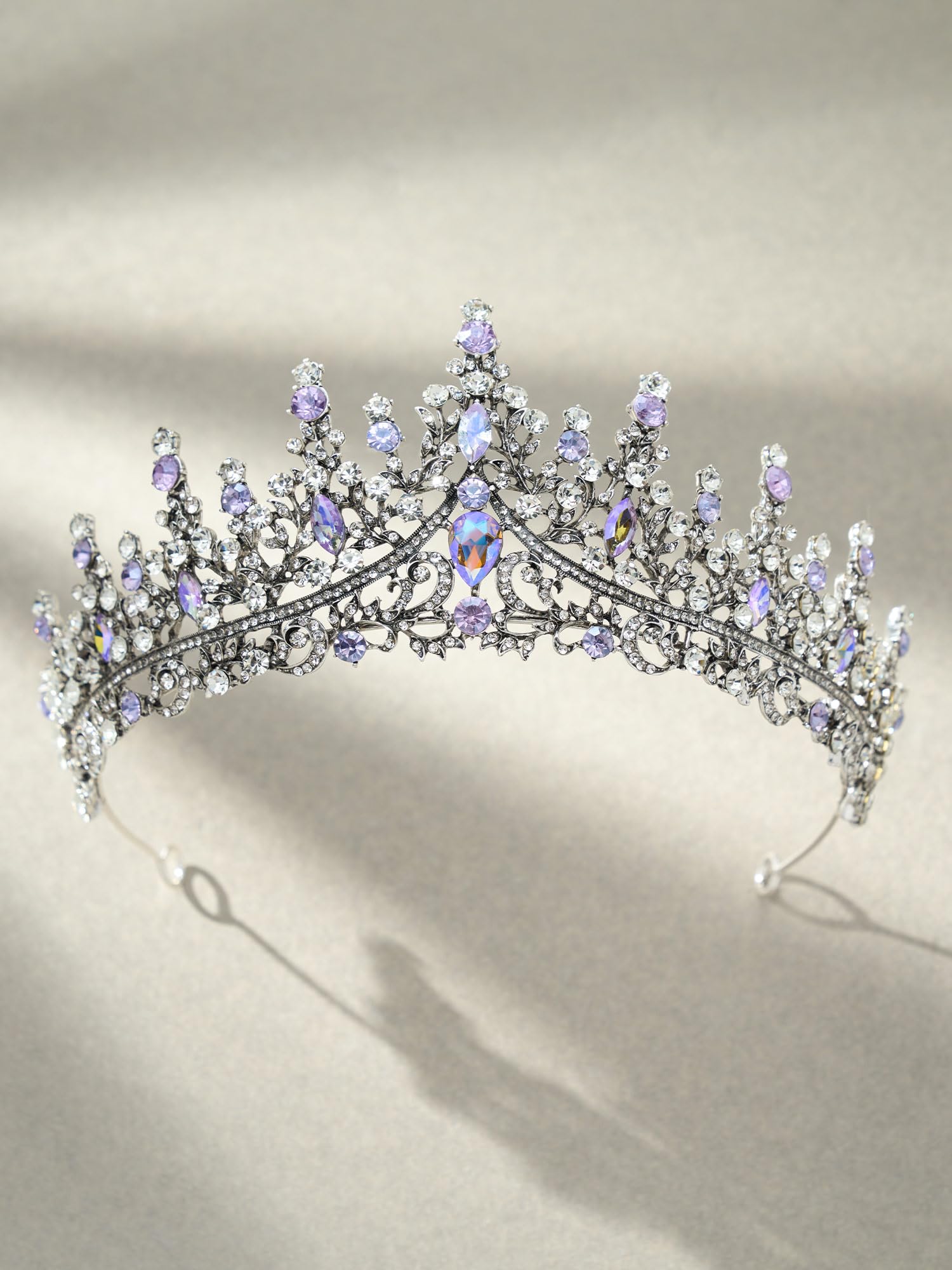 SWEETV Purple Iridescent Tiara Crown Queen Crowns for Women Aurora Borealis Crystal Princess Tiara Hair Accessories for Prom Cosplay Birthday Halloween