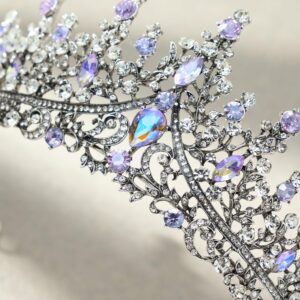 SWEETV Purple Iridescent Tiara Crown Queen Crowns for Women Aurora Borealis Crystal Princess Tiara Hair Accessories for Prom Cosplay Birthday Halloween