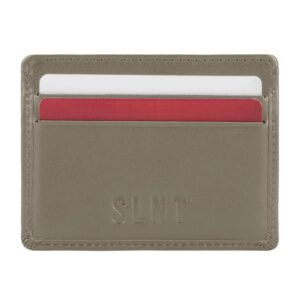 slnt napa top grain leather rfid & nfc signal blocking simple card wallet - contains 4 credit card slots and 1 center pocket - clean, sleek, stylish design - slim and lightweight profile (light grey)