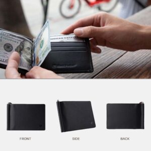 SLNT Leather RFID & NFC Blocking Money Clip Bi-Fold Wallet - Slim Profile, Lightweight Design, Great for Travel, Gift for Men - Signal Blocking Keeps Your Information Secure (Napa Leather, Black)