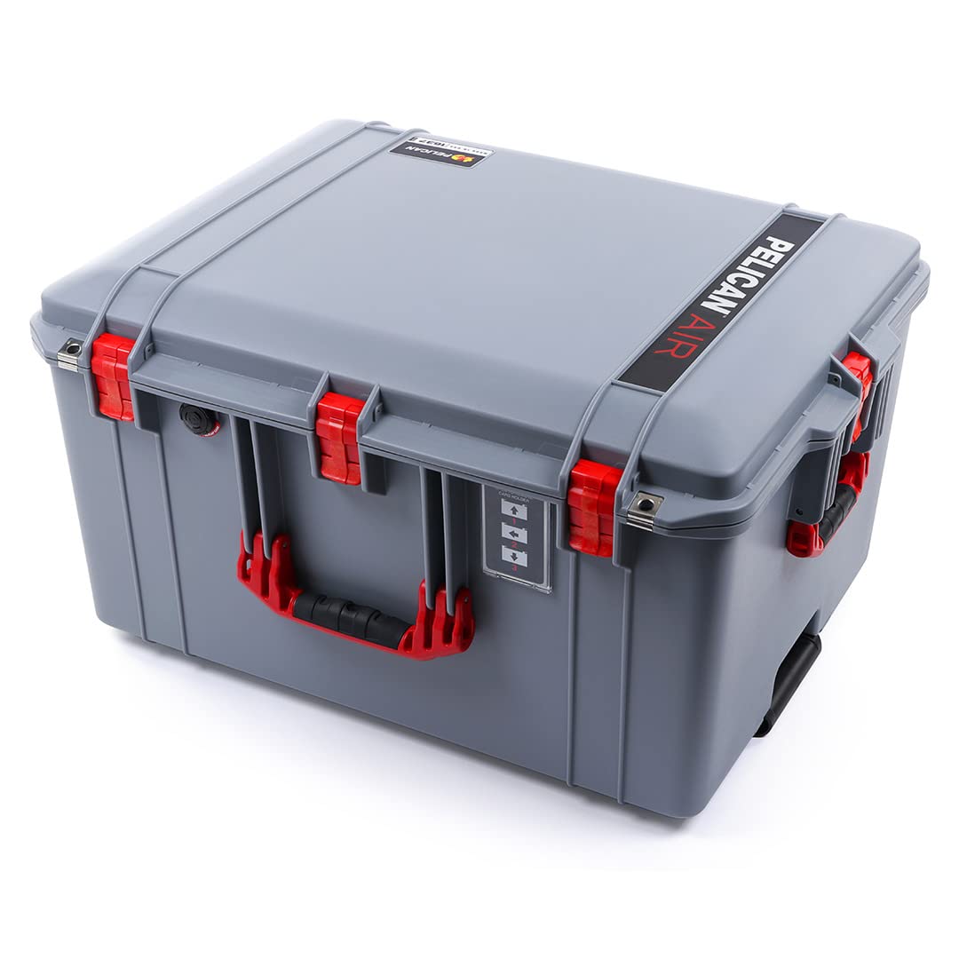 Silver Pelican 1637 Air case with Red Handles & latches. Comes with Yellow Padded dividers.