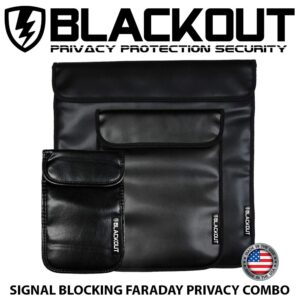 BLACKOUT RFID Blocking Faraday Cage Privacy Bag EMP Bag Combo for Laptops, Tablets Smartphones TB Hard Disk SSL Drives iPad iPhone Galaxy Passports Credit Cards