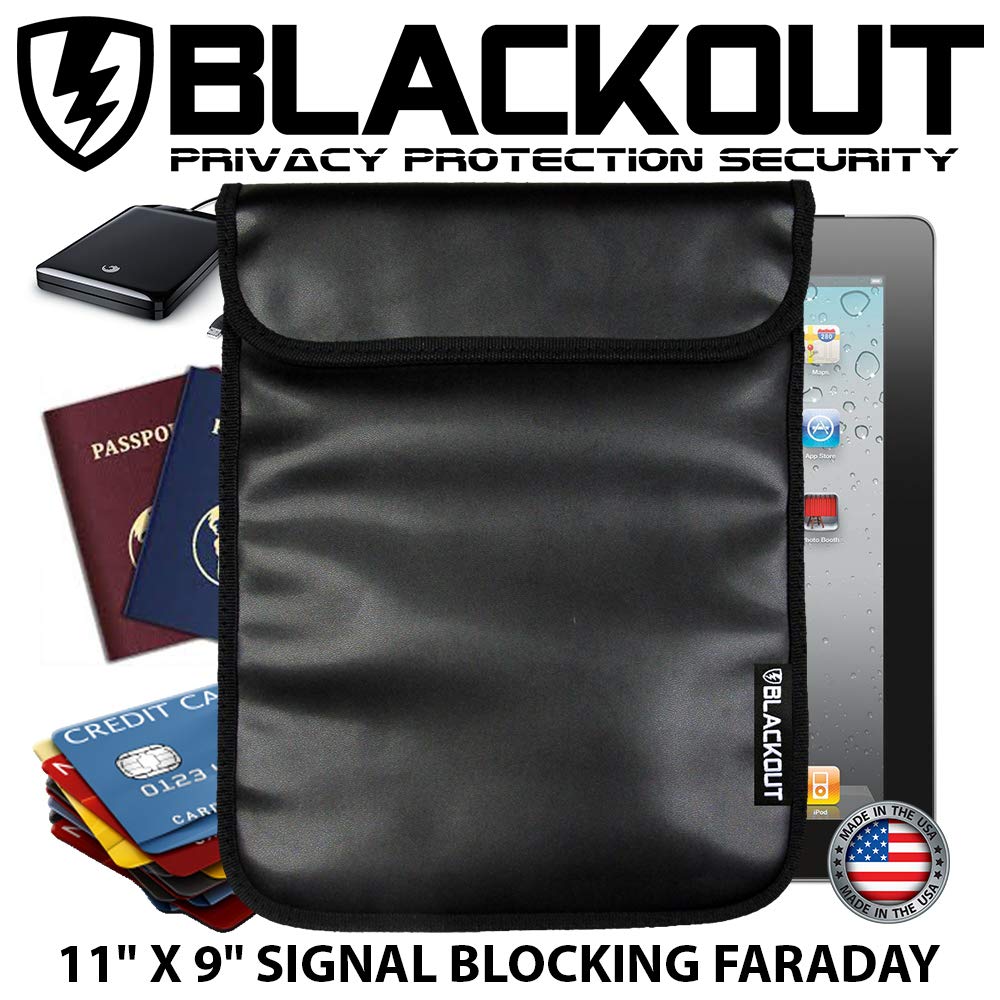 BLACKOUT RFID Blocking Faraday Cage Privacy Bag EMP Bag Combo for Laptops, Tablets Smartphones TB Hard Disk SSL Drives iPad iPhone Galaxy Passports Credit Cards