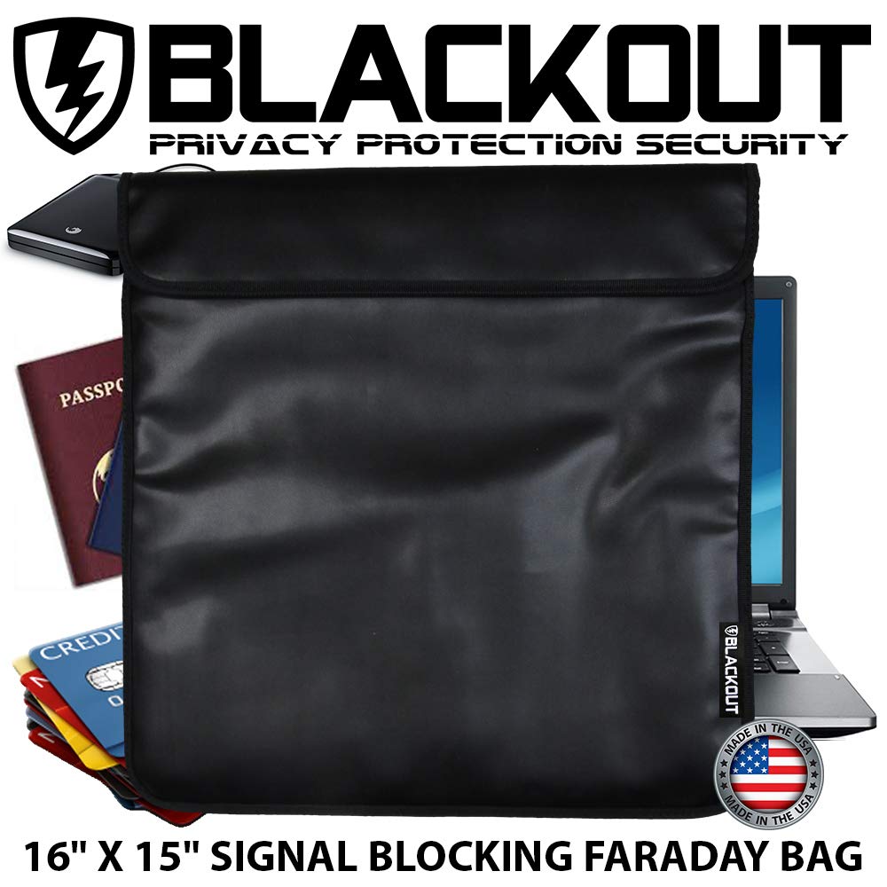 BLACKOUT RFID Blocking Faraday Cage Privacy Bag EMP Bag Combo for Laptops, Tablets Smartphones TB Hard Disk SSL Drives iPad iPhone Galaxy Passports Credit Cards