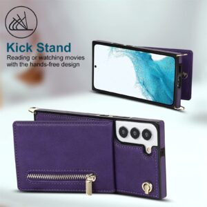 Tncavo Crossbody Wallet Case for Samsung Galaxy S22 Plus for Women, RFID Blocking Card Holder PU Leather Zipper Handbag Purse Phone Cover with Lanyard Strap for Samsung Galaxy S22 Plus XKL Purple