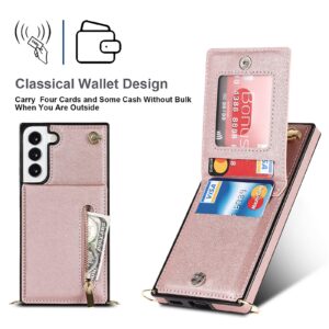 Tncavo Crossbody Wallet Case for Samsung Galaxy S22 for Women, RFID Blocking Card Holder PU Leather Zipper Handbag Purse Phone Cover with Lanyard Strap for Samsung Galaxy S22 XKL Pink