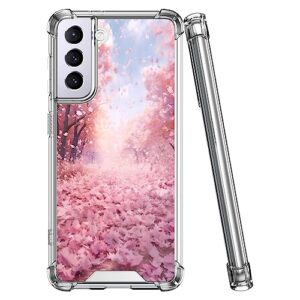 chuanshi transparent case for samsung galaxy s21+ design sakura designer art099 pattern ultra-thin non-slip four corner bumper drop-proof shockproof mobile phone case