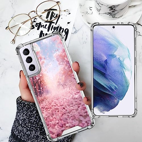 CHUANSHI Transparent Case for Samsung Galaxy S21+ Design Sakura Designer Art099 Pattern Ultra-Thin Non-Slip Four Corner Bumper Drop-Proof Shockproof Mobile Phone Case