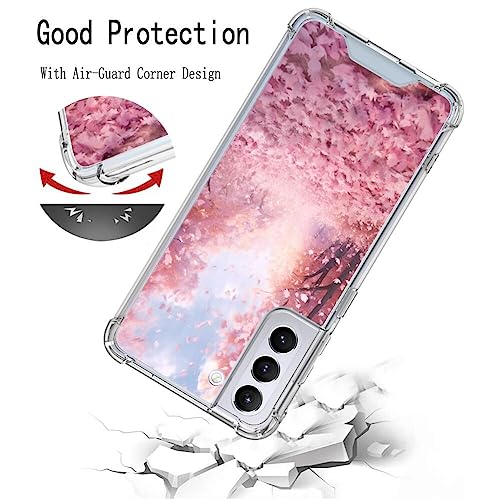 CHUANSHI Transparent Case for Samsung Galaxy S21+ Design Sakura Designer Art099 Pattern Ultra-Thin Non-Slip Four Corner Bumper Drop-Proof Shockproof Mobile Phone Case