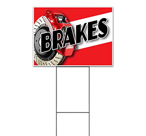 Brakes (18" x 24") Yard Sign, Quantity Discounts, Multi-Packs, Includes Metal Step Stake, Bandit, New, Advertising, USA