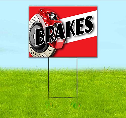 Brakes (18" x 24") Yard Sign, Quantity Discounts, Multi-Packs, Includes Metal Step Stake, Bandit, New, Advertising, USA