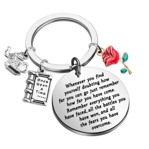 lywjyb birdgot movie inspired gift belle rose charm keychain fairytale jewelry motivational gift (beauty and beast key)