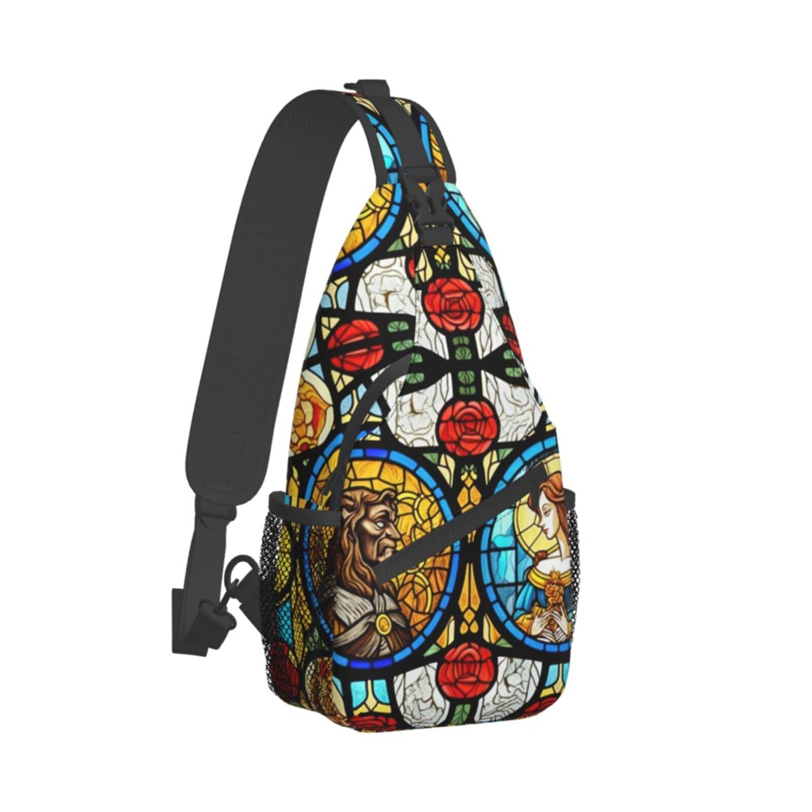 FYCFSLMY Beauty and Beast Fairytale Glass Crossbody Sling Backpack For Women & Men Chest Sling Backpack Casual For Travel Hiking