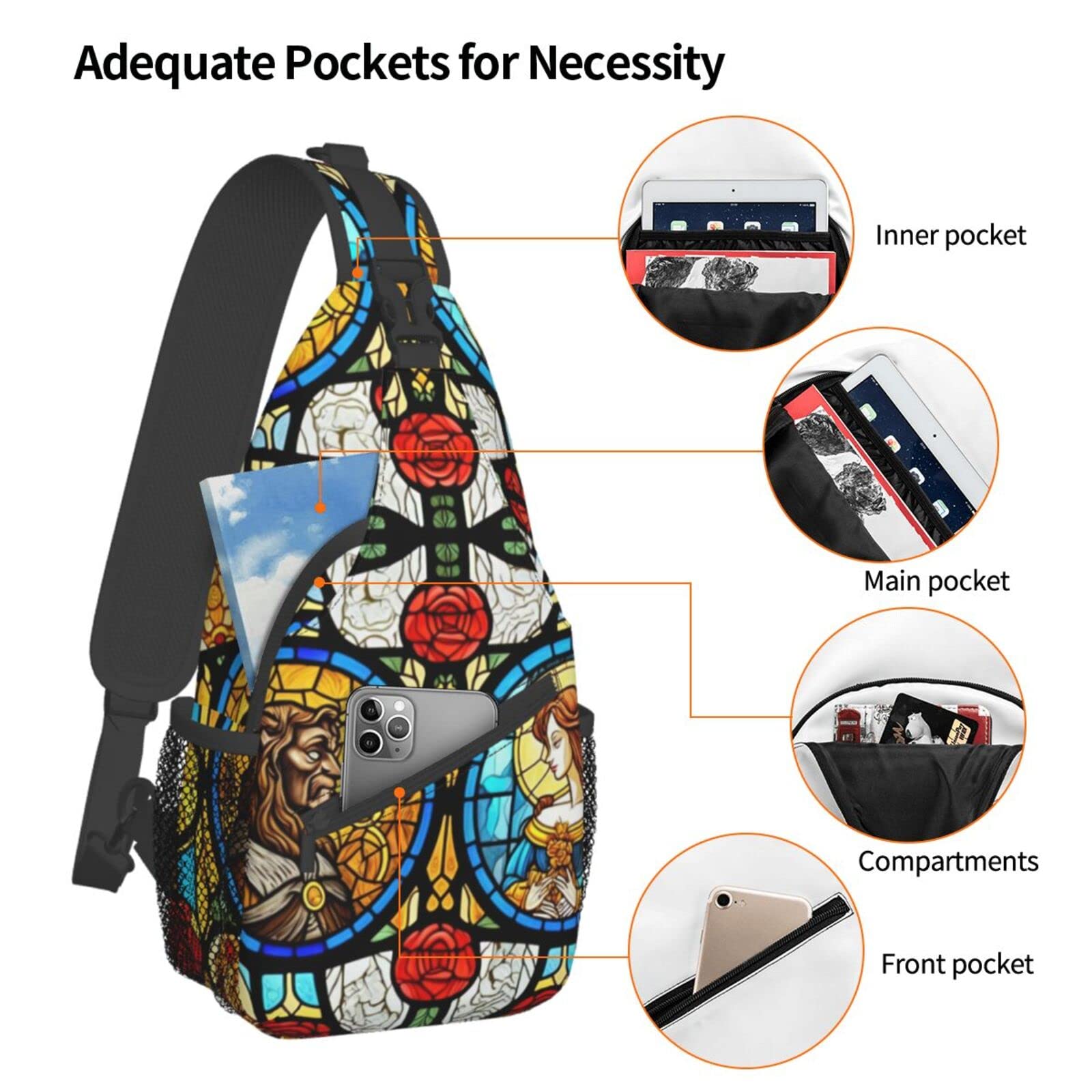 FYCFSLMY Beauty and Beast Fairytale Glass Crossbody Sling Backpack For Women & Men Chest Sling Backpack Casual For Travel Hiking