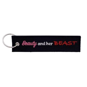 keychain tag for motorcycles, scooters, bike, cars, backpacks, gifts, & more (beauty and her beast (black))