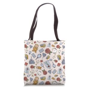 disney beauty and the beast enchanted castle print tote bag