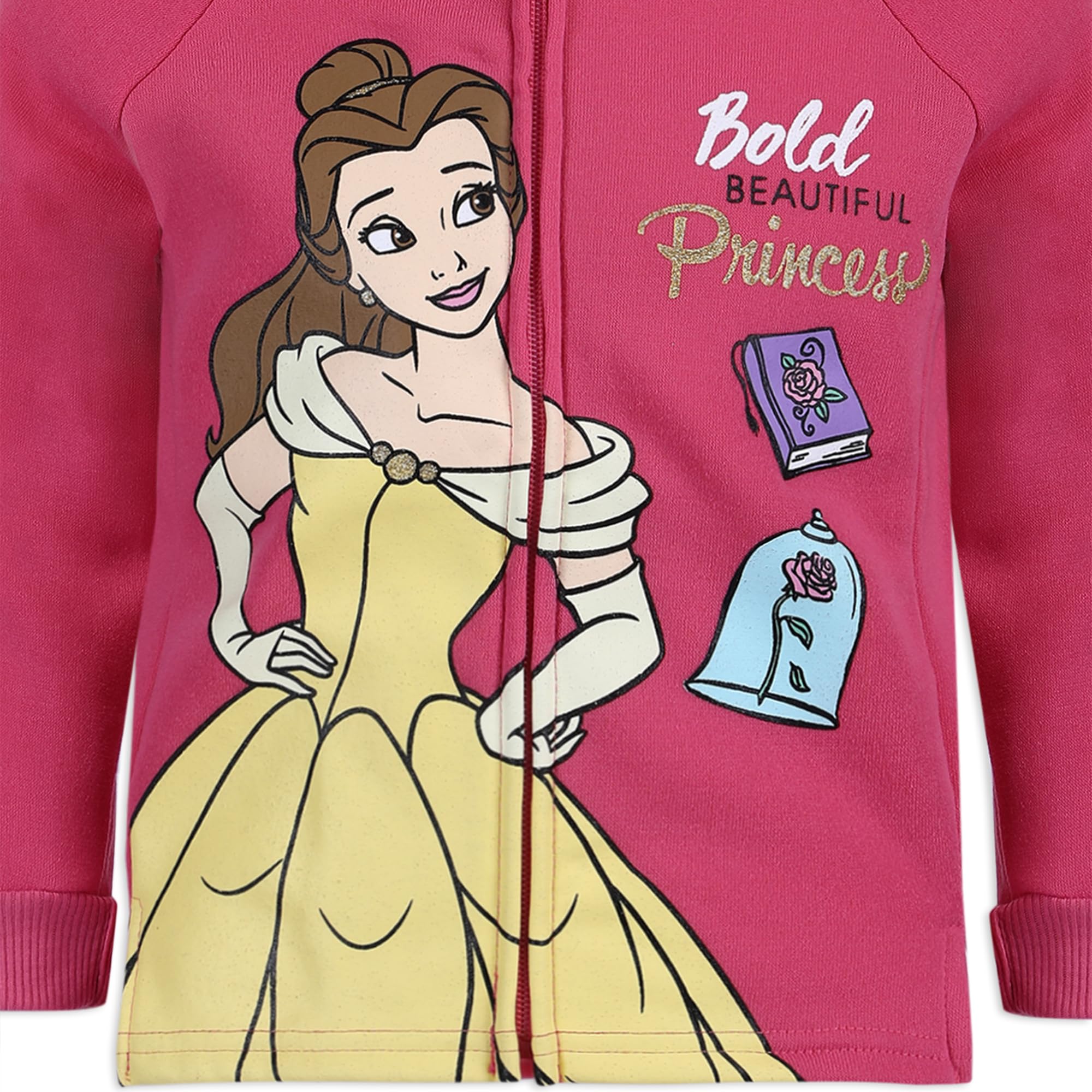 Disney Princess Girl’s 2 Piece Zip Up Hoodie, and Long Sleeve Shirt Set for Toddler and Little Kids