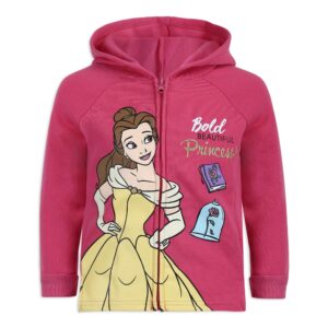 Disney Princess Girl’s 2 Piece Zip Up Hoodie, and Long Sleeve Shirt Set for Toddler and Little Kids