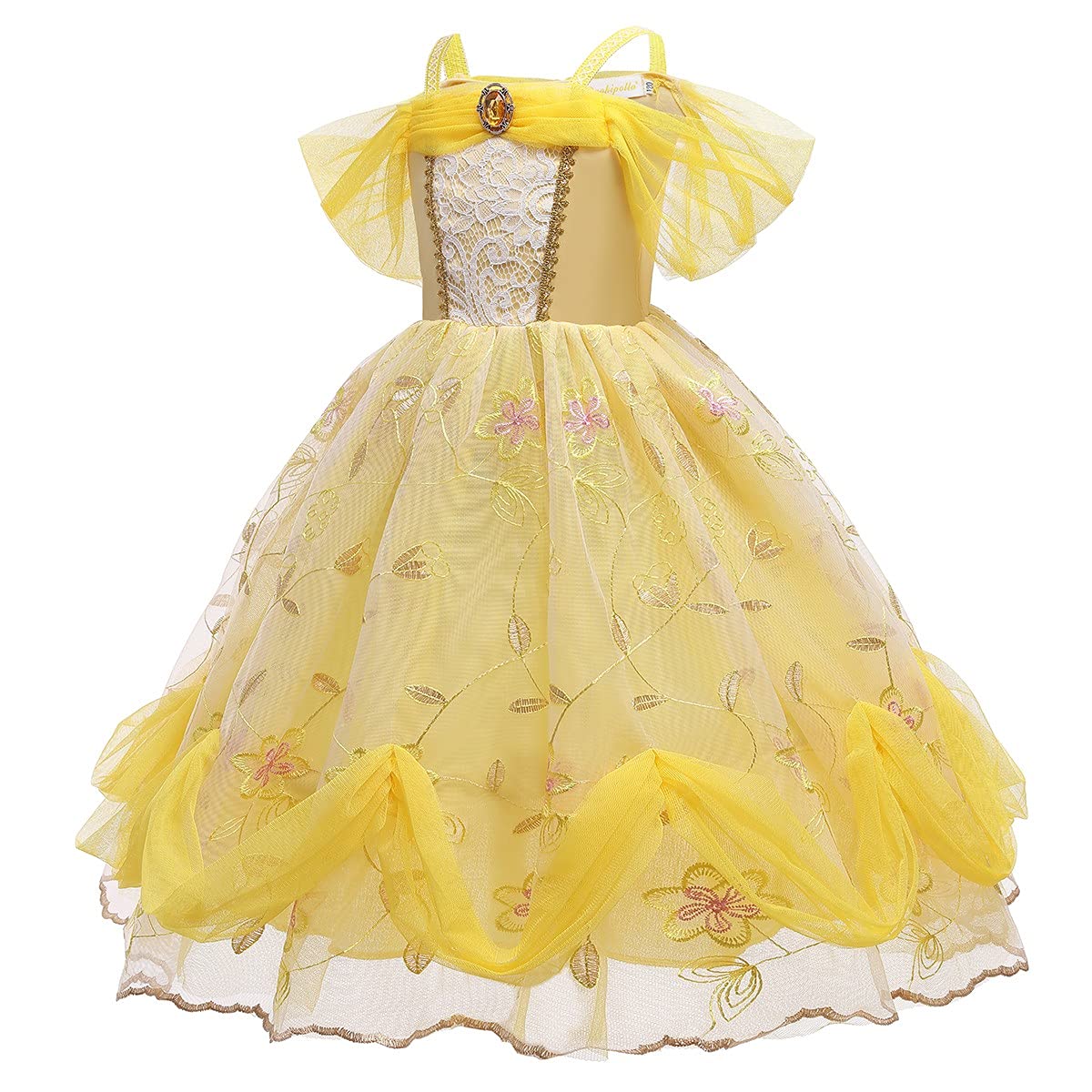 CinheyU Girls Belle Princess Birthday Party Dress w/Accessories Beauty and the Beast Costume Halloween Christmas Outfits Yellow 005 6-7T