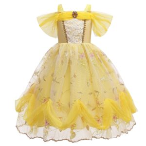 CinheyU Girls Belle Princess Birthday Party Dress w/Accessories Beauty and the Beast Costume Halloween Christmas Outfits Yellow 005 6-7T