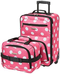 rockland fashion softside upright luggage set, expandable, pink dots, 2-piece (14/19)