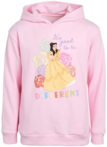 disney girls' princess sweatshirt – frozen elsa anna, cinderella, belle, moana pullover hoodie (2t-7), size 4t, belle pink