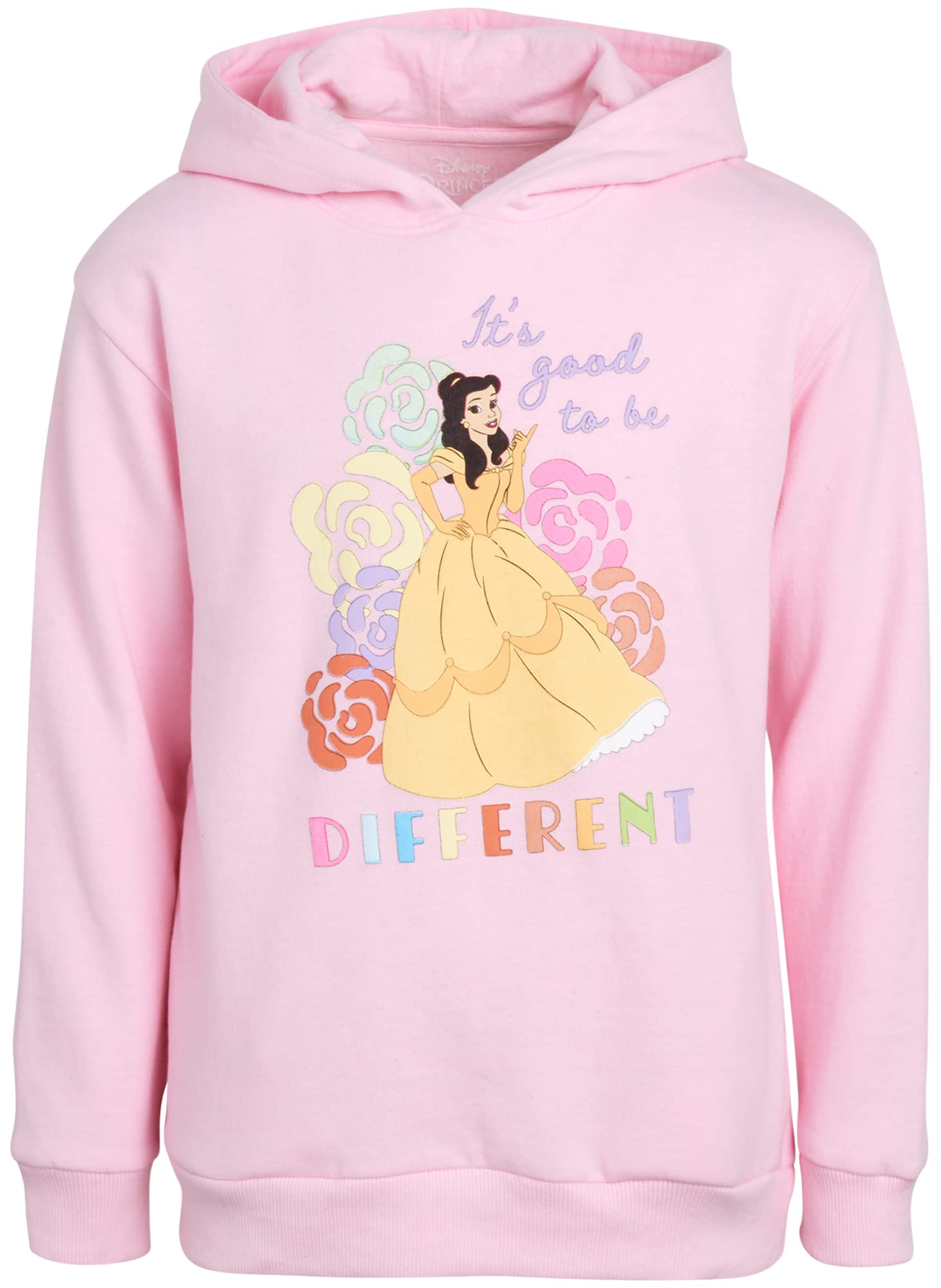 Disney Girls' Princess Sweatshirt – Frozen Elsa Anna, Cinderella, Belle, Moana Pullover Hoodie (2T-7), Size 4T, Belle Pink