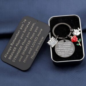 KUIYAI Fairytale Jewelry Belle Rose Charm Keychain Always Remember You’re Braver Than You Believe Keychain Inspirational Gift (BellesKBLK)