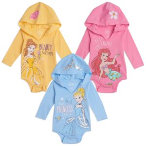 disney princess cinderella belle ariel infant baby girls 3 pack cuddly bodysuits multicolored 18 months