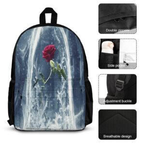 JZDACH Backpack For Unisex, Water Resistant Backpack With Insulated Lunch Bag & Pencil Pouch (Compatible With Beauty The Beast Rose)