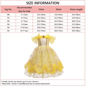 FMYFWY Girls Belle Princess Fancy Dress Beauty and Beast Outfits Halloween Christmas Birthday Lace Gown w/Accessories,Yellow 011,9-10T