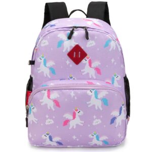 jinberyl toddler backpack for girls, 12 inch little kids backpack for preschool or kindergarten (purple unicorn)