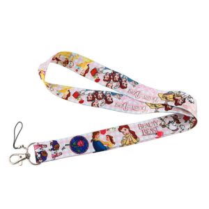 beauty beast animated cartoon princess belle girls lanyard keychain id badge holder