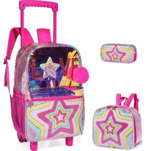 zbaogtw rolling backpack for girls kids backpack with wheels for school trolley trip luggage clear rolling backpack for kindergarten girls elementary school