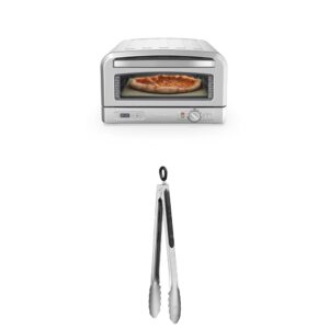 bundle of cuisinart indoor pizza oven, portable countertop pizza oven that bakes 12" pizzas in minutes, stainless steel, cpz-120 + cuisinart ctg-00-12tng 12-inch tongs