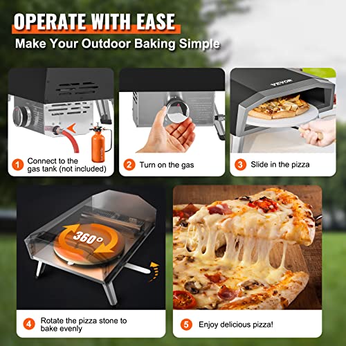 Vevor Gas Outdoor Pizza Oven, 16-inch Propane Pizza Ovens with Auto Rotatable Stone, Large Portable Pizza Maker for Outside BackYard Camp, Waterproof Bag, Peel, IR Thermometer, CSA Certified, Black