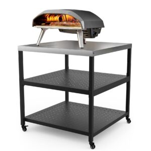 mimiuo grill cart pizza oven stand for ooni pizza oven 31.5 x 31.5 x 33 inch, large stainless steel modular table for indoor outdoor, movable food prep dining trolley for kitchen patio backyard