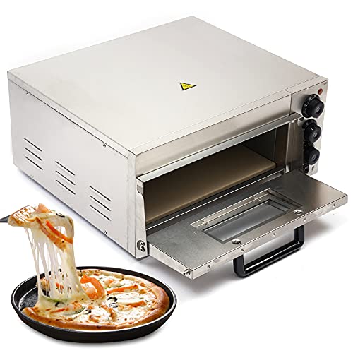 DUTTIETY Pizza Oven Single Deck Fire Stone with Electric 2000W Stainless Steel for Indoor Business Commercial 11.5inch Sliver