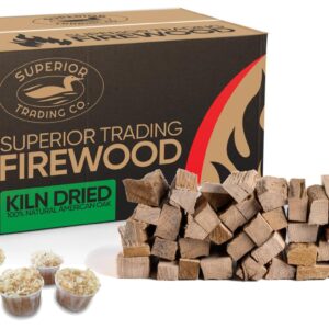 Superior Trading Co. Oak Mini Fire Stick w/Fire Starter Pods for BBQ Grill, Pizza Oven, Wood Stove — USDA Certified Kiln Dried Wood 6" Pieces in Carton Box, BBQ Accessories, 30 Lbs