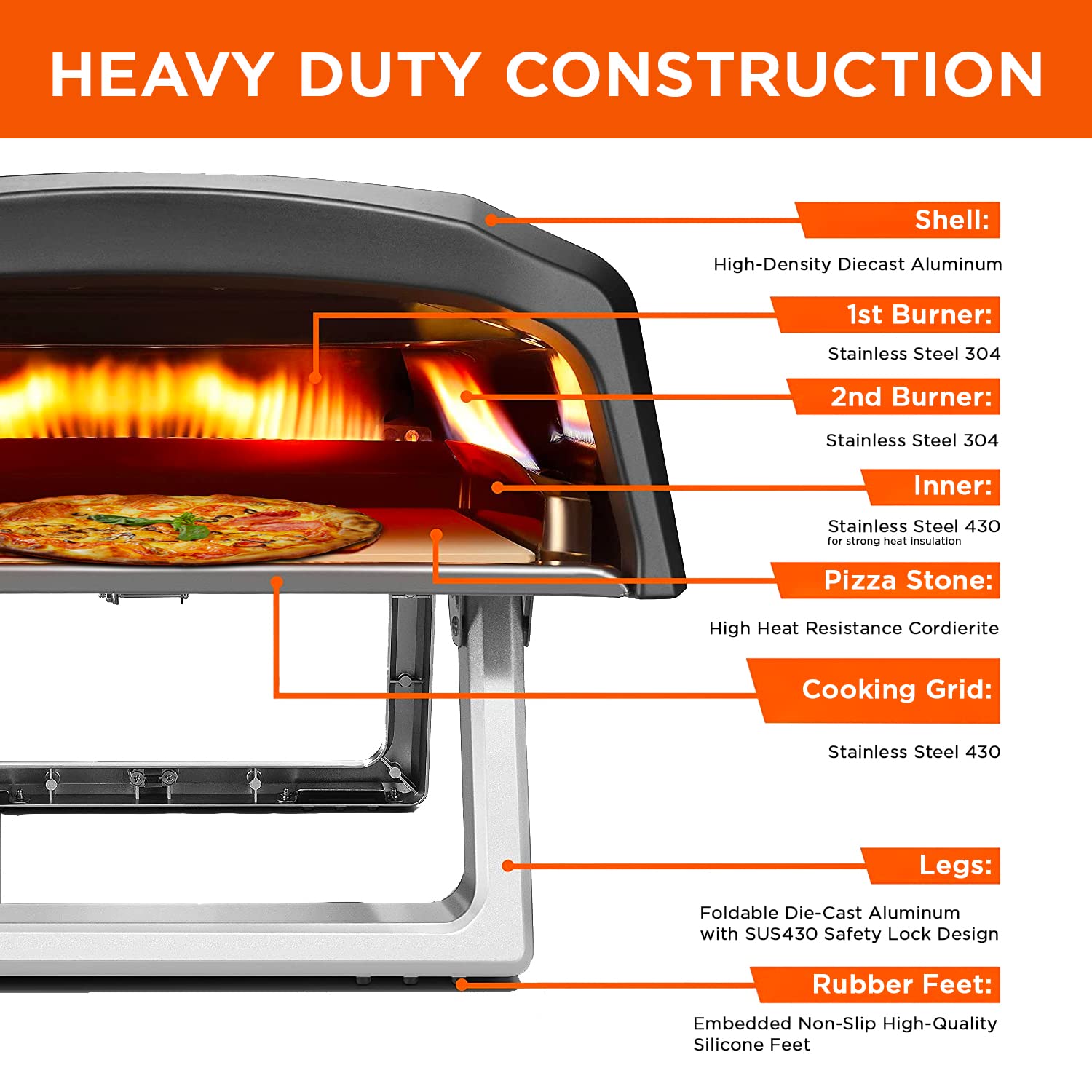 Commercial Chef Pizza Oven Outdoor - Gas Pizza Oven Propane - Portable Pizza Ovens for Outside - Stone Brick Pizza Maker Oven Grill with Dual L-Shaped Burner