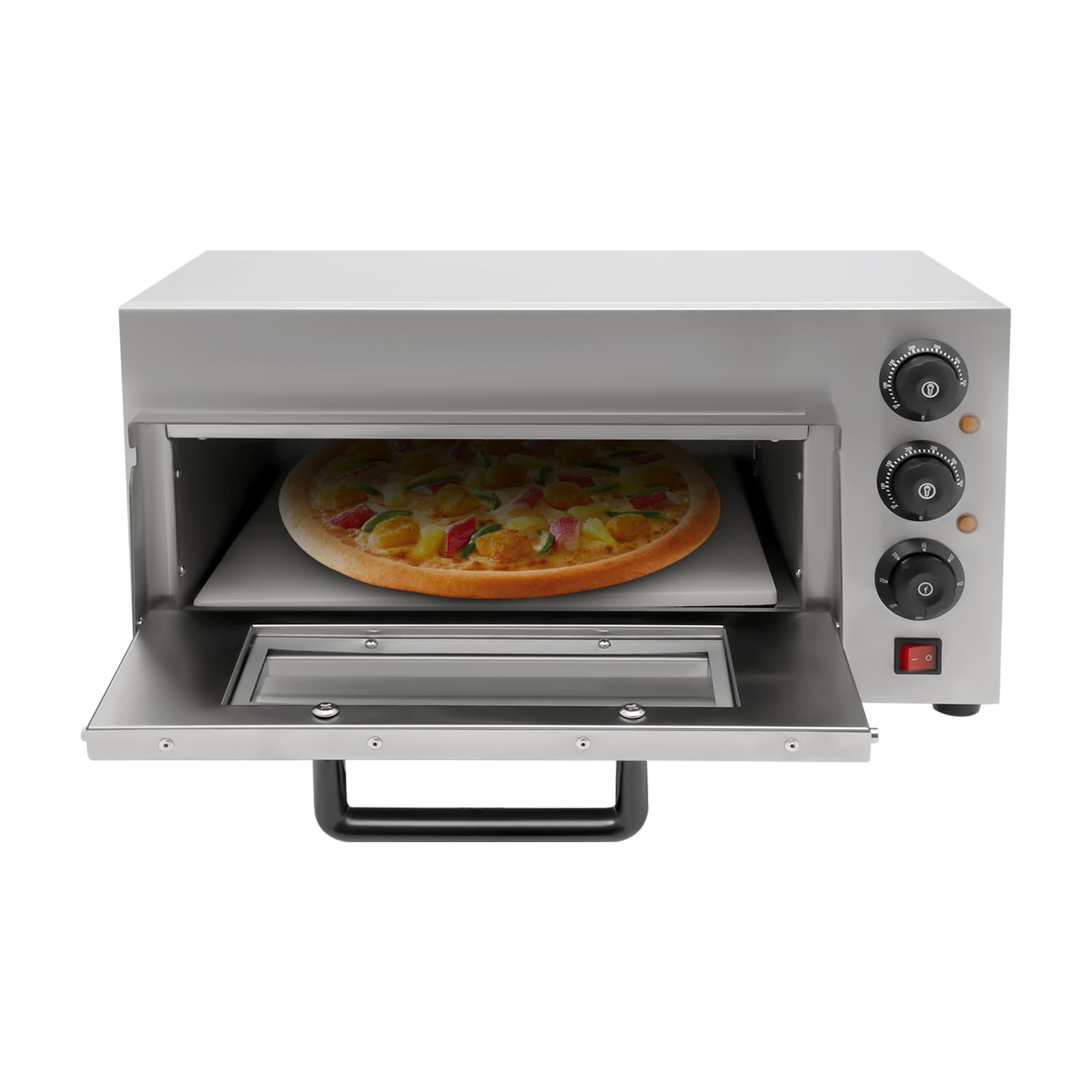 Commercial Pizza Oven Countertop, 1300W Single Layer Multi-Function Stainless Steel Electric Rotary Button Pizza Oven, Double S Heating Tube, Multi-Purpose Indoor Pizza Machine, Restaurant Home Bake