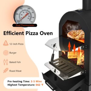 COSTWAY Outdoor Pizza Oven, Wood Fired Pizza Oven for Outside, Patio Pizza Grill with Pizza Stone, Pizza Peel, and Waterproof Cover for Backyard Camping