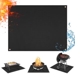 amerbro 36 x 30 inch under grill mats for outdoor - fireproof deck and grass protector water resistant & oil proof- easy to clean fire pit mat, fireplace mat black