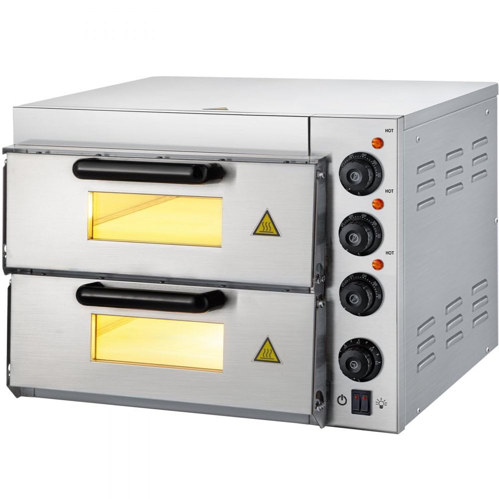 Double Deck Commercial Pizza Oven, 110V 1950W Stainless Steel Electric Pizza Maker with Stone and Shelf - Ideal for Restaurant and Home Pretzels Baked